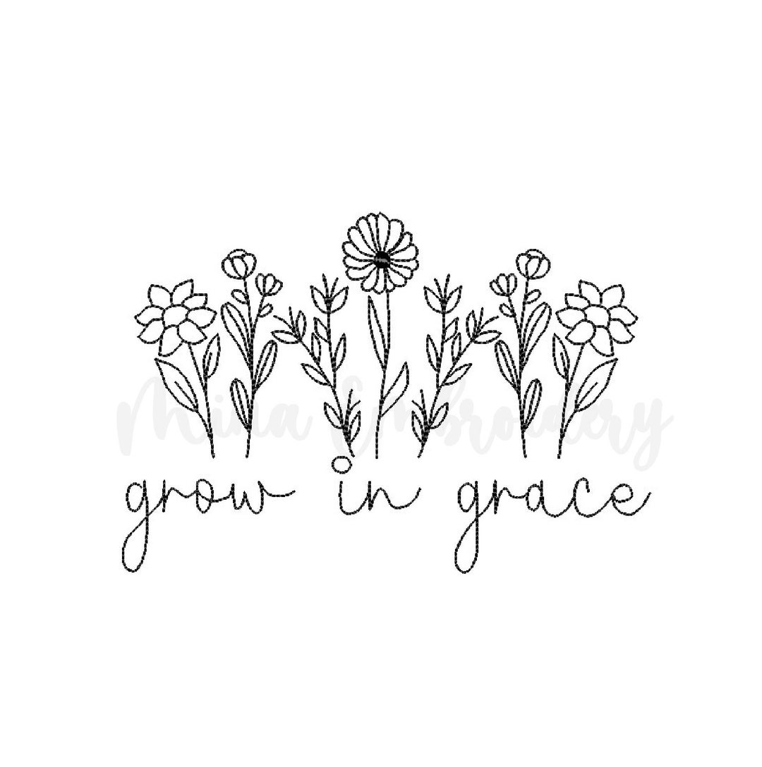 Grow in Grace Flower Embroidery Design, Machine Embroidery Design, 5 ...