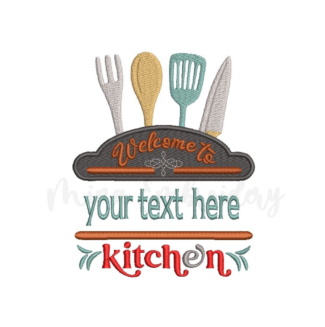 Split Kitchen Utensils Embroidery Design, Welcome to Kitchen Embroidery ...