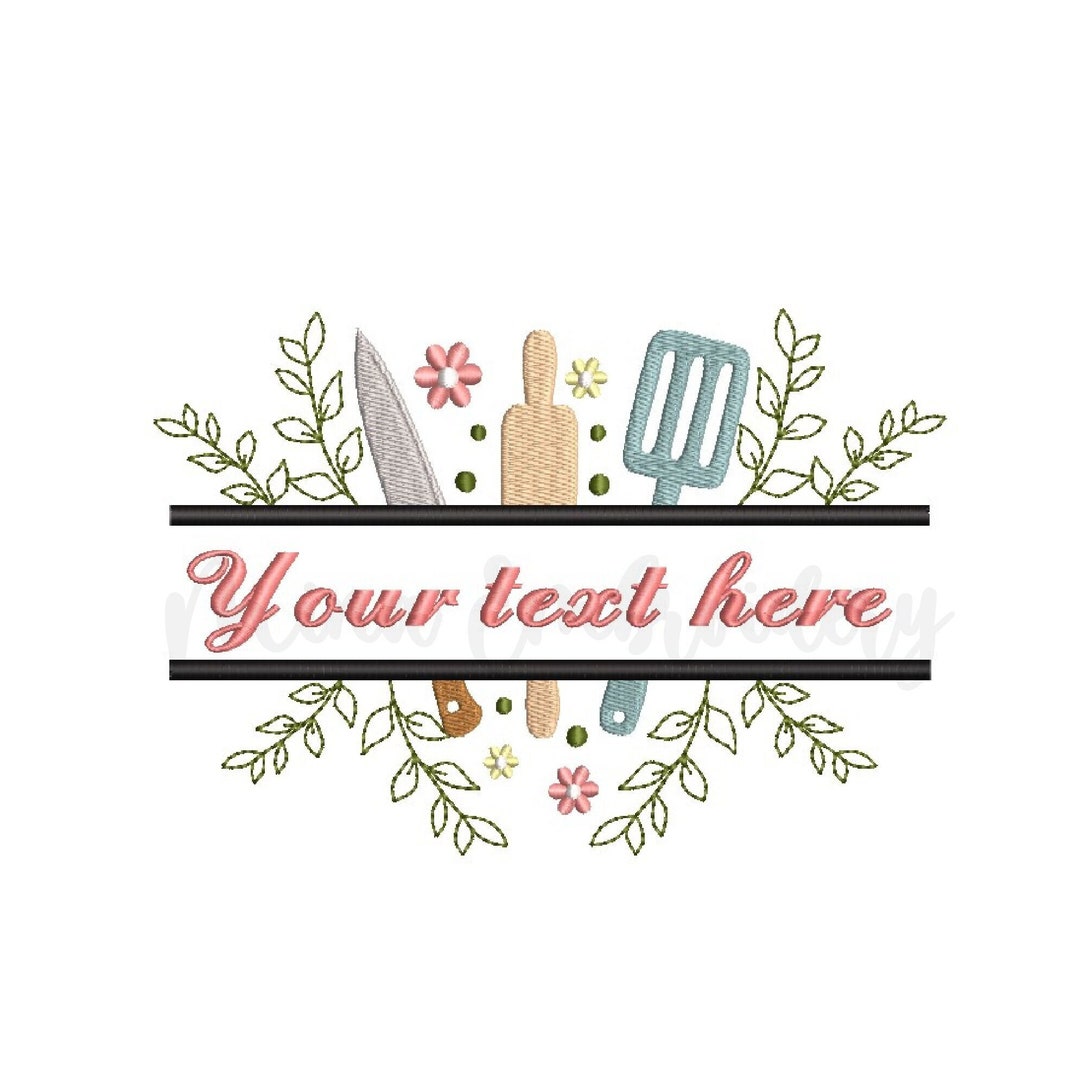Kitchen Utensils Split Embroidery Design, Baking Tools Flower ...