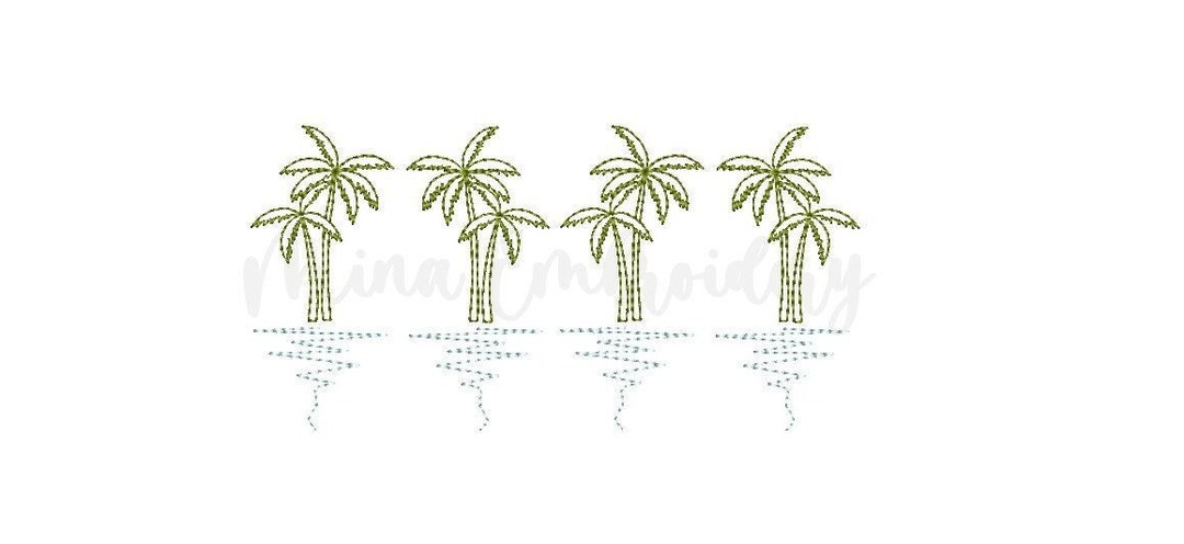 Palm Trees Embroidery Design, Summer Beach Line Art Embroidery Design ...