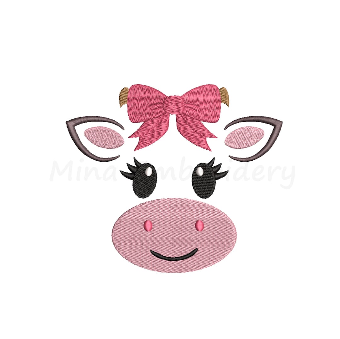 Girl Cow Face Embroidery Design, Cute Animal Embroidery Design, Machine ...