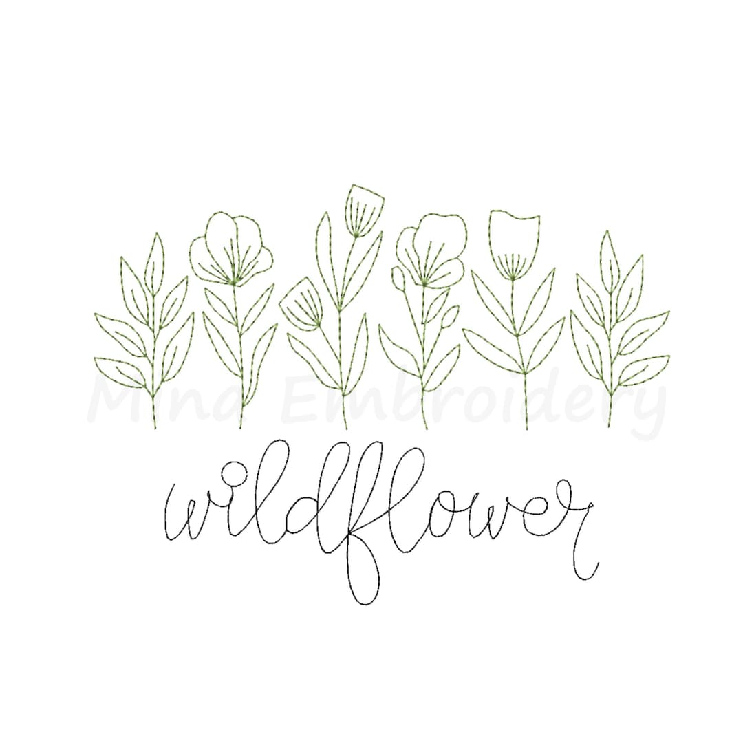 Wildflower Embroidery Design, Flower Line Art Embroidery Design ...