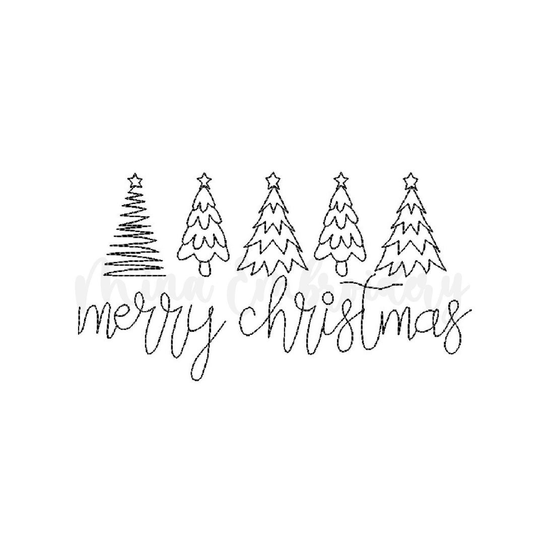 Christmas Trees Embroidery Design, Merry Christmas Line Art Embroidery ...