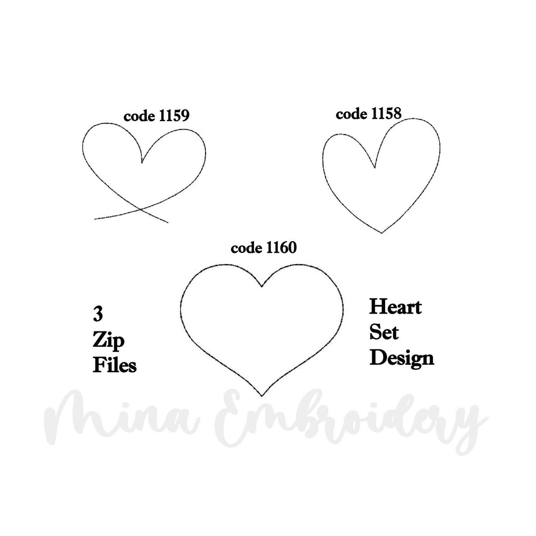 Heart Line Art Embroidery Design, Mini Herat Embroidery Design, 3 Zip ...