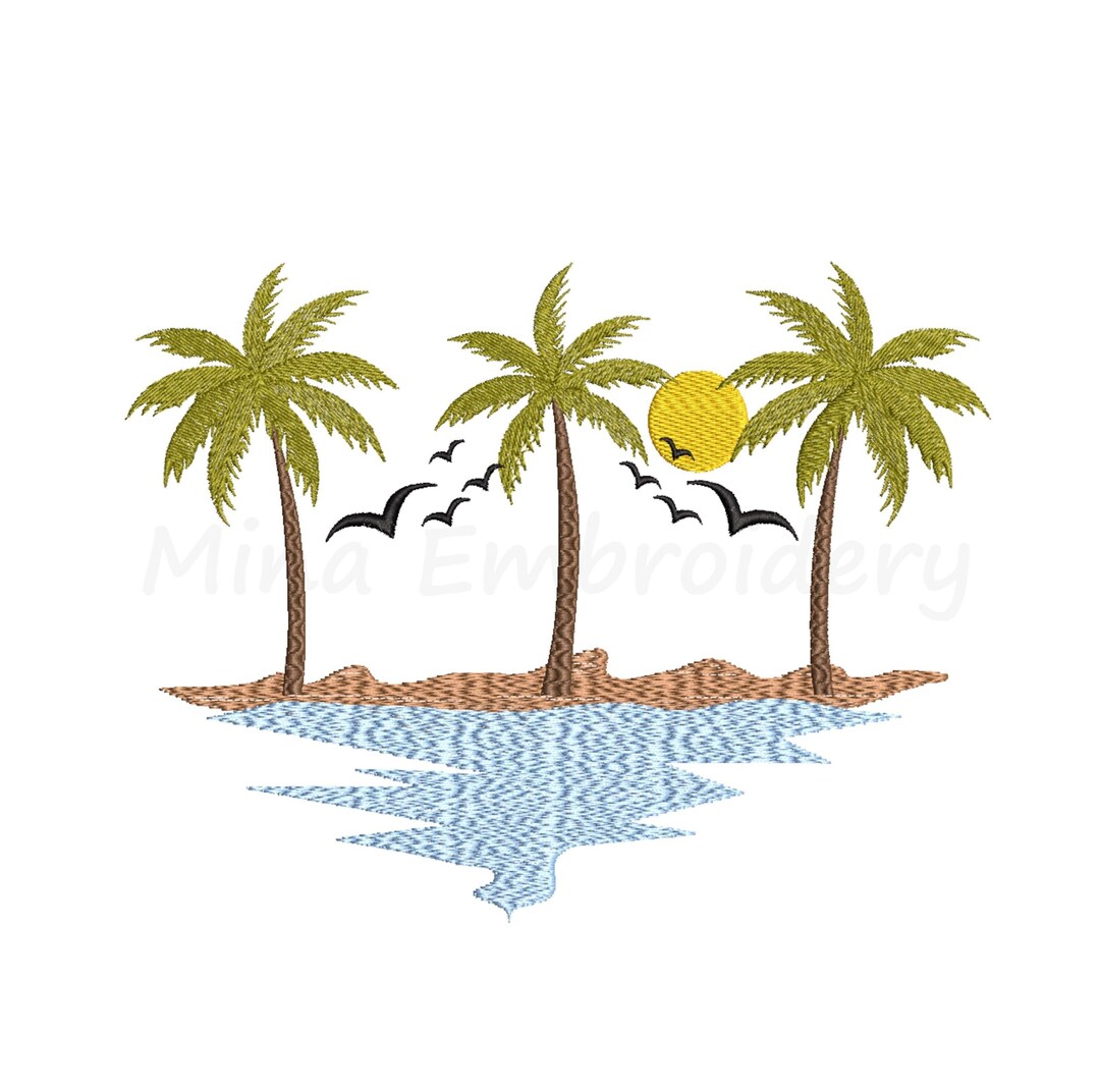 Triple Palm Tree Embroidery Design, Summer Beach Embroidery Design ...