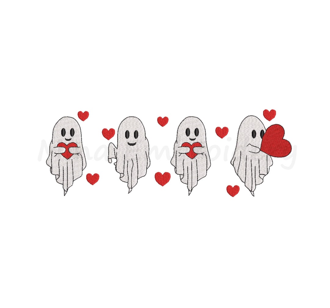 Love Ghosts Embroidery Design, Valentine's Day Embroidery Design ...