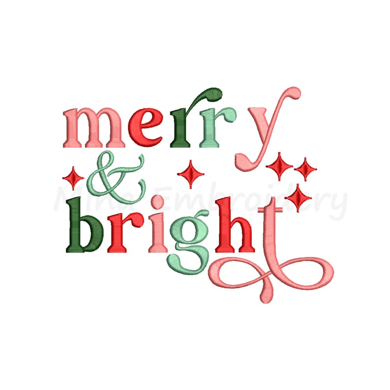 Merry and Bright Embroidery Design, Christmas Embroidery Design ...