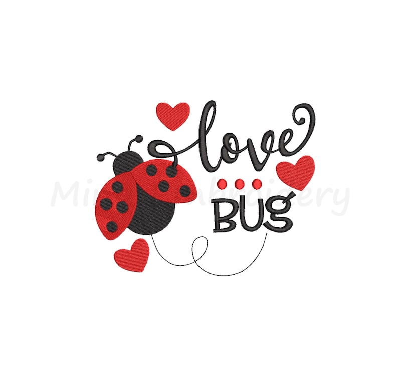 Love Bug Embroidery Design, Machine Embroidery Design, 5 Sizes, Instant ...