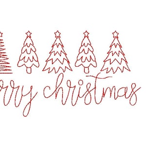 Christmas Trees Embroidery Design, Merry Christmas Line Art Embroidery ...