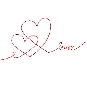 Two Heart Embroidery Design, Love Line Art Embroidery Design, Machine ...