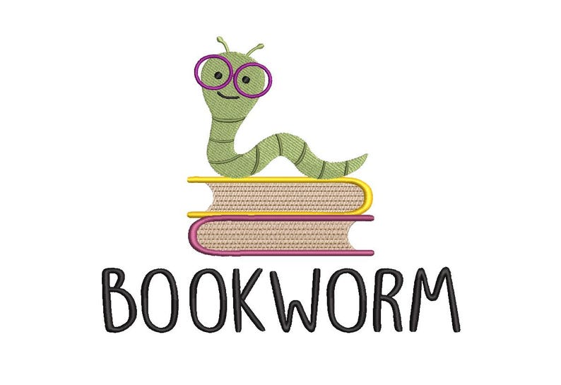 Bookworm Embroidery Design, Machine Embroidery Design, 5 Sizes, Instant ...