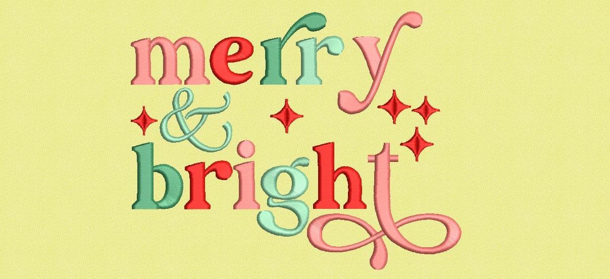 Merry and Bright Embroidery Design, Christmas Embroidery Design ...