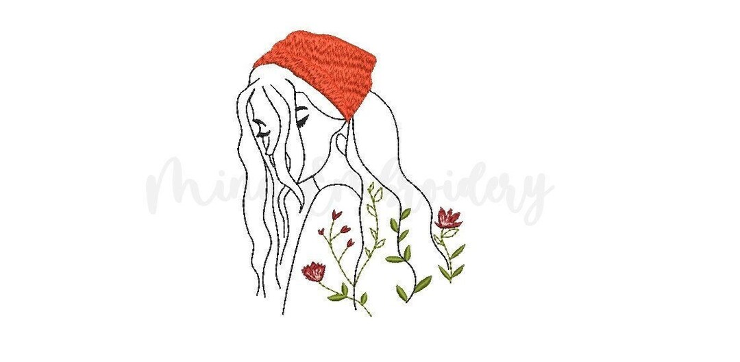 Woman Flower Line Art Embroidery Design, Machine Embroidery Design, 4 ...