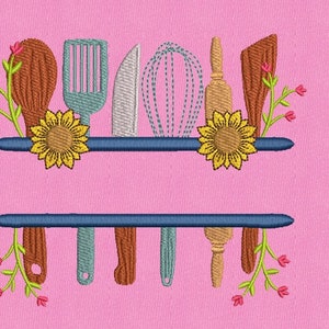 Split Kitchen Utensils Embroidery Design, Kitchen Sunflower Embroidery ...