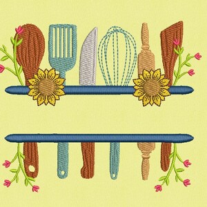 Split Kitchen Utensils Embroidery Design, Kitchen Sunflower Embroidery ...