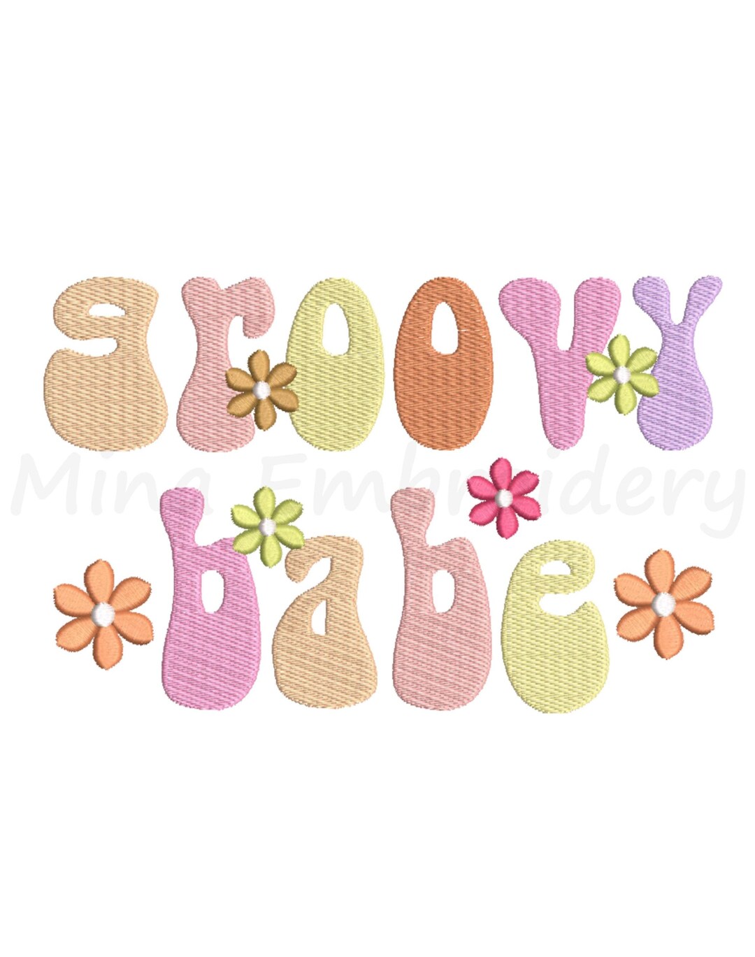 Groovy Babe Retro Embroidery Design, Groovy Flower Embroidery Design ...