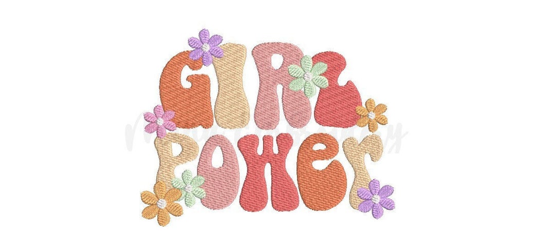 Girl Power Retro Embroidery Design, Girl Flower Embroidery Design ...