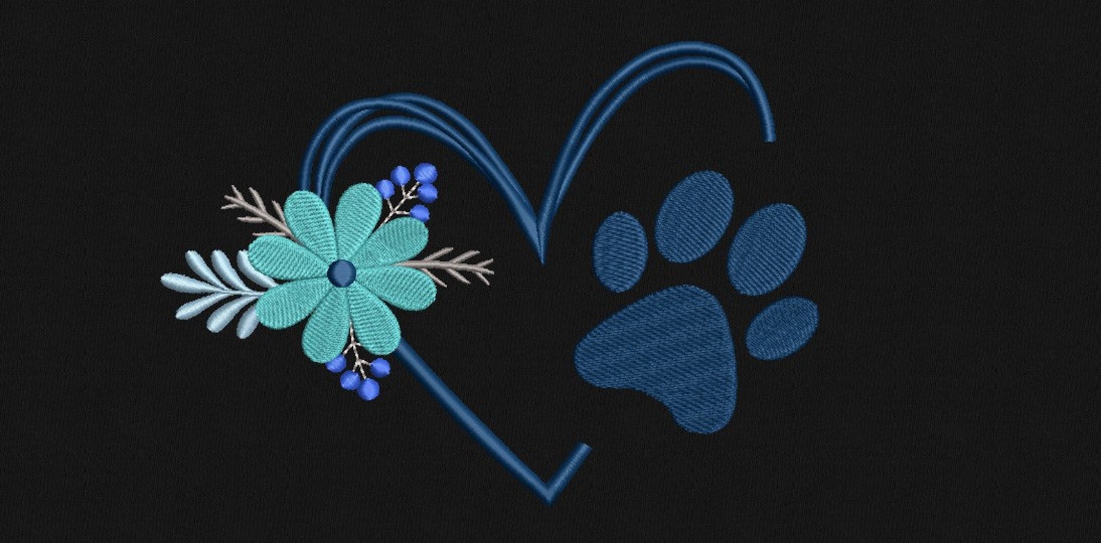 Dow Paw Heart Flower Embroidery Design, Machine Embroidery Design, 4 ...