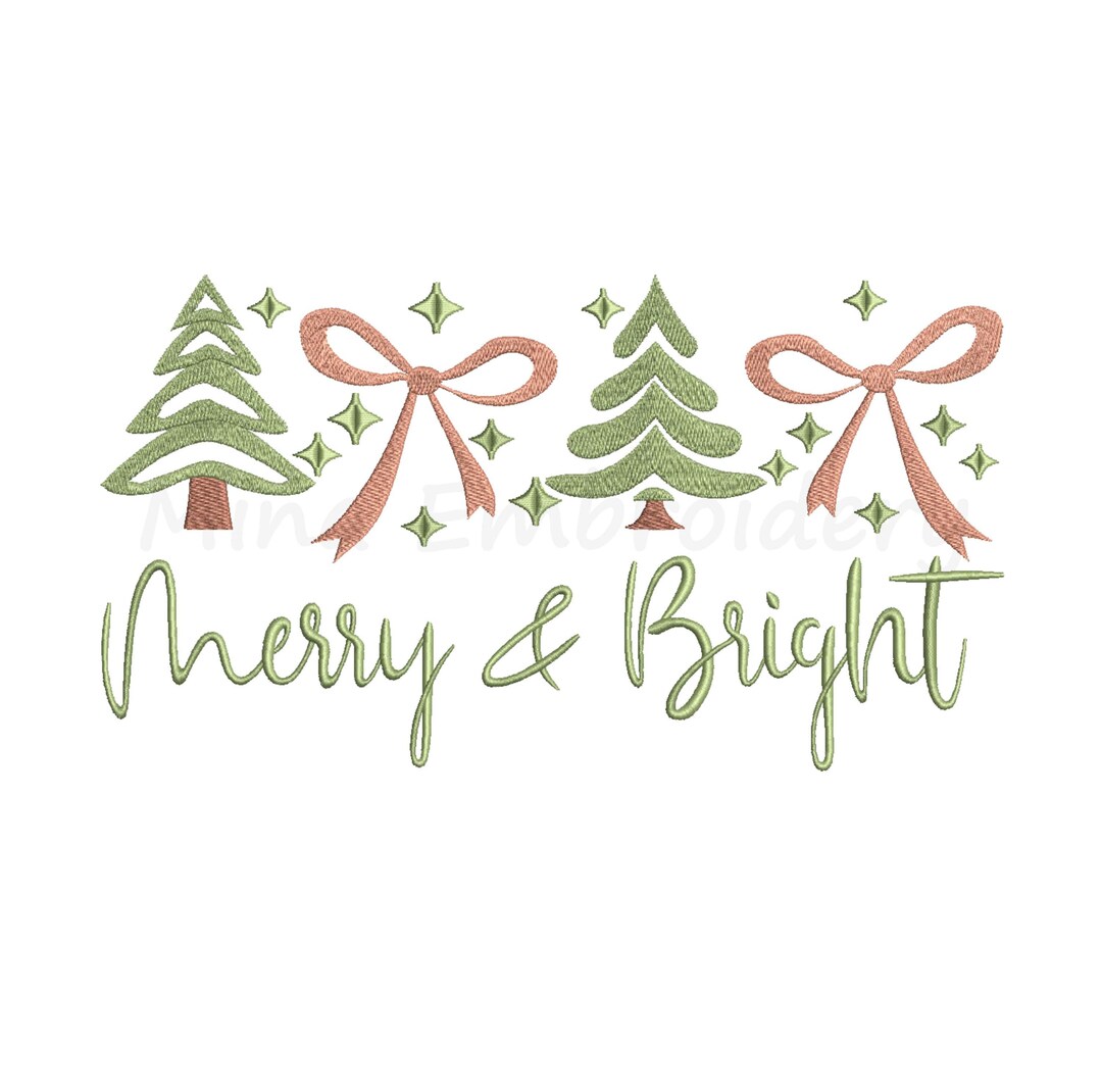 Merry and Bright Tree Embroidery Design, Christmas Coquette Embroidery ...