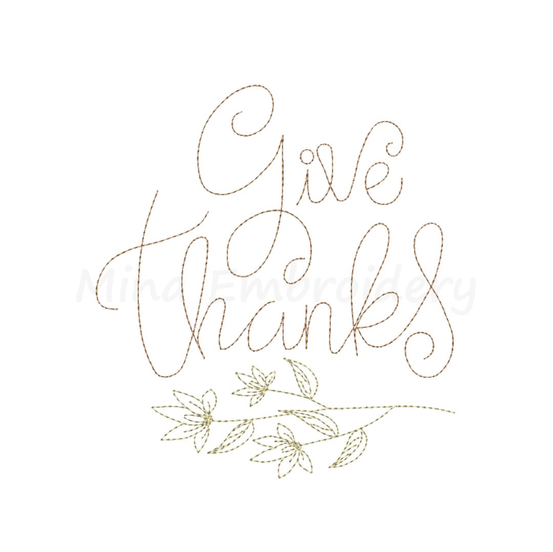 Give Thanks Embroidery Design: Thanksgiving Line Art (instant Download ...
