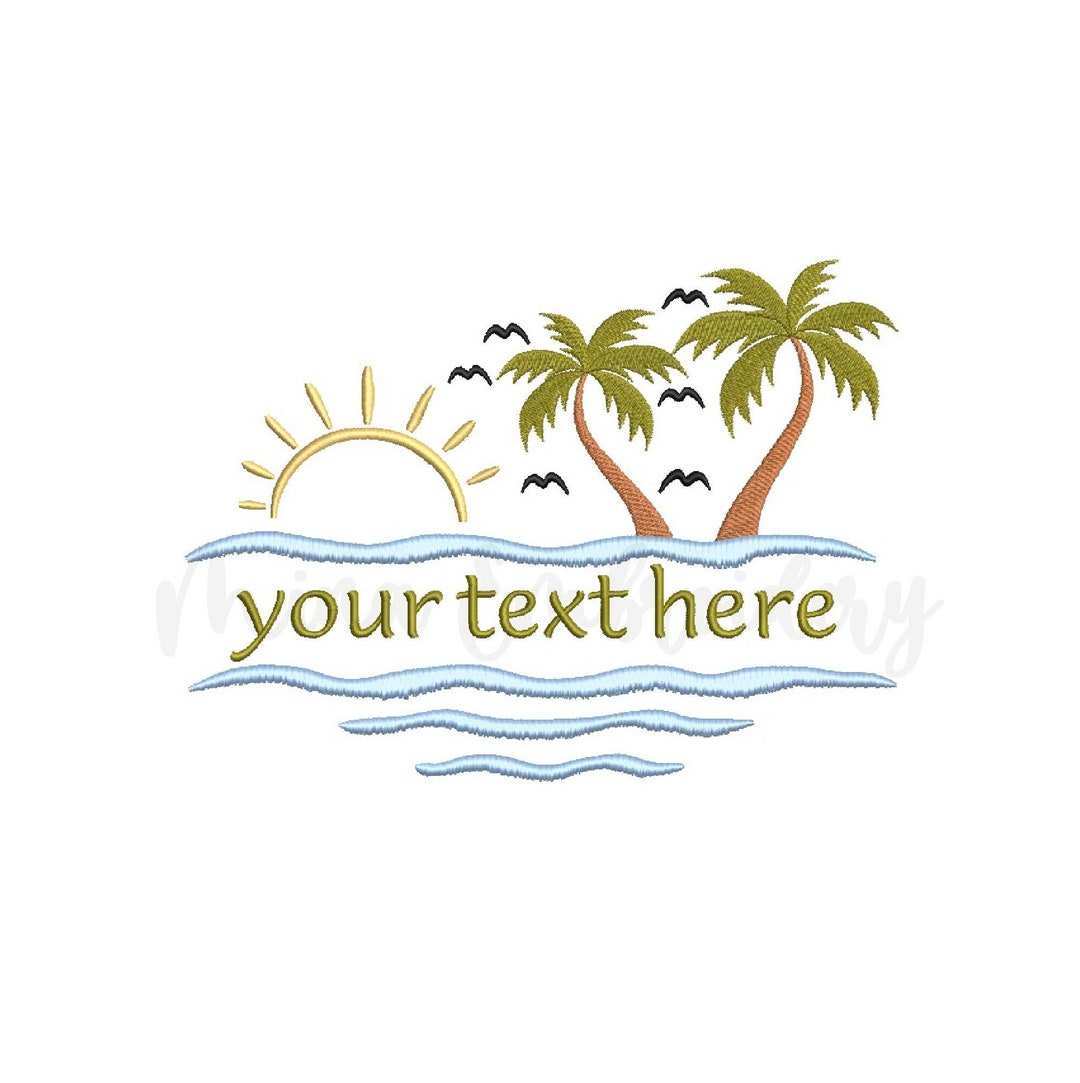 Split Summer Beach Embroidery Design, Palm Tree Embroidery Design ...