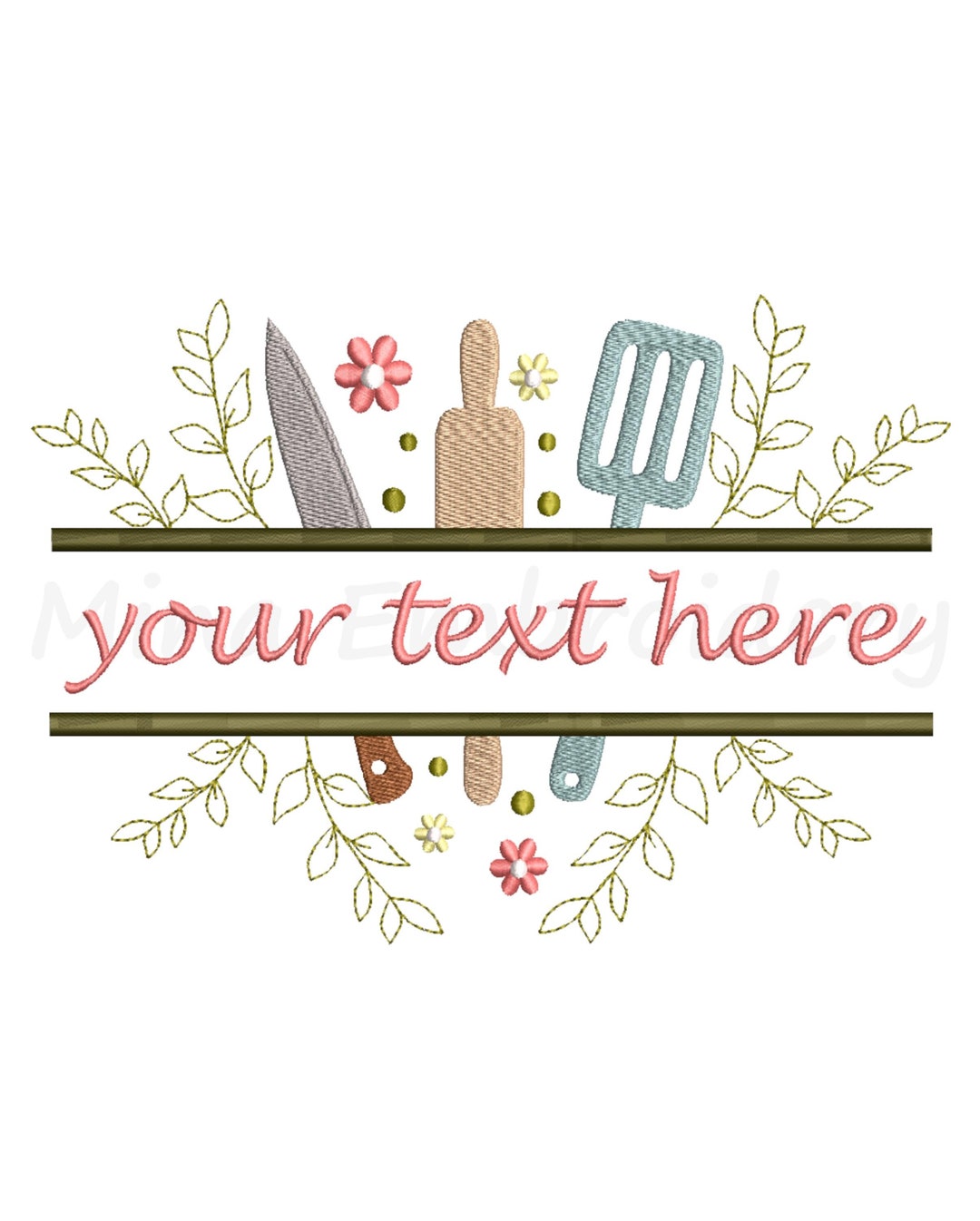 Kitchen Utensils Split Embroidery Design, Baking Tools Flower ...