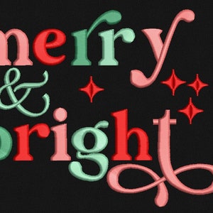 Merry and Bright Embroidery Design, Christmas Embroidery Design ...