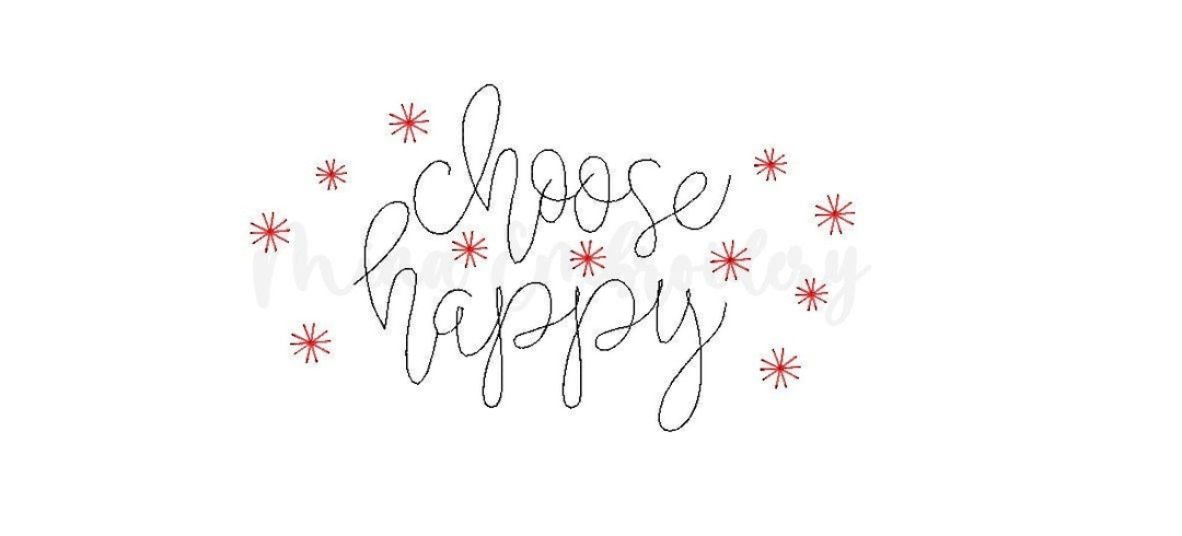 Choose Happy Embroidery Design, Line Art Embroidery Design, Machine ...