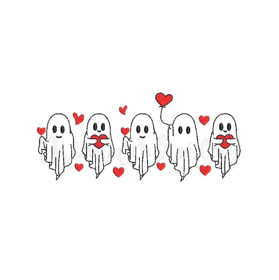 Love Ghosts Embroidery Design, Valentine's Day Line Art Embroidery ...