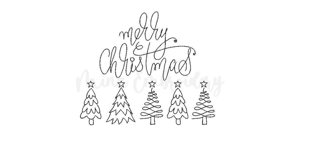 Merry Christmas Trees Embroidery Design, Christmas Line Art Embroidery ...