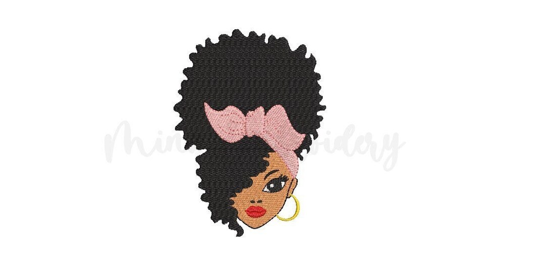 Afro Girl Face Embroidery Design, Black Girl Embroidery Design, Machine ...