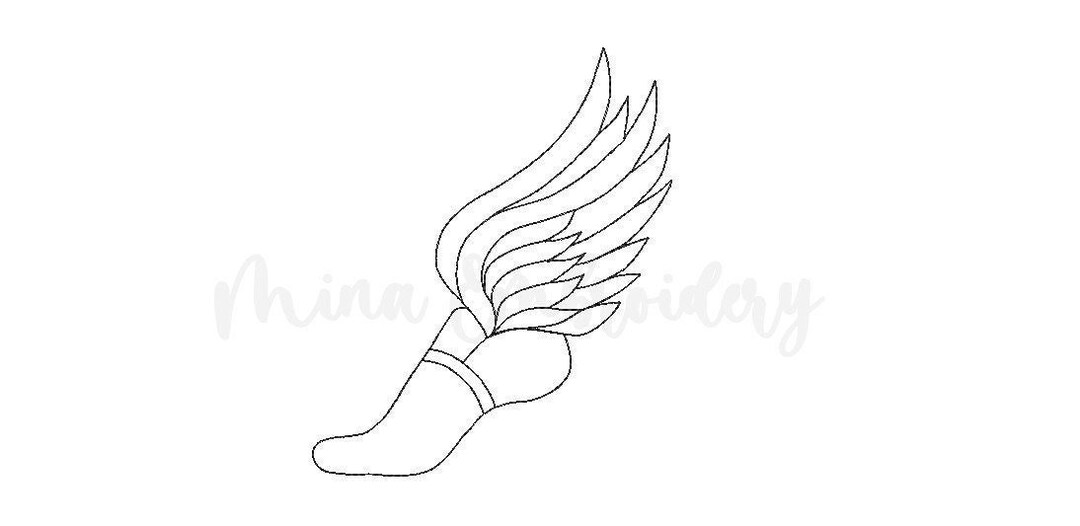 Track and Field Embroidery Design, Outline of Winged Running Shoe Line ...