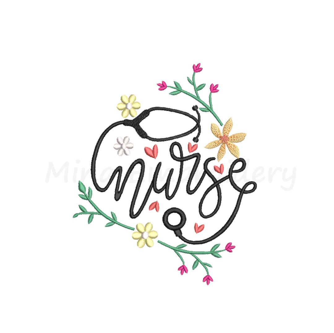 Nurse Flower Embroidery Design, Machine Embroidery Design, 4 Sizes ...