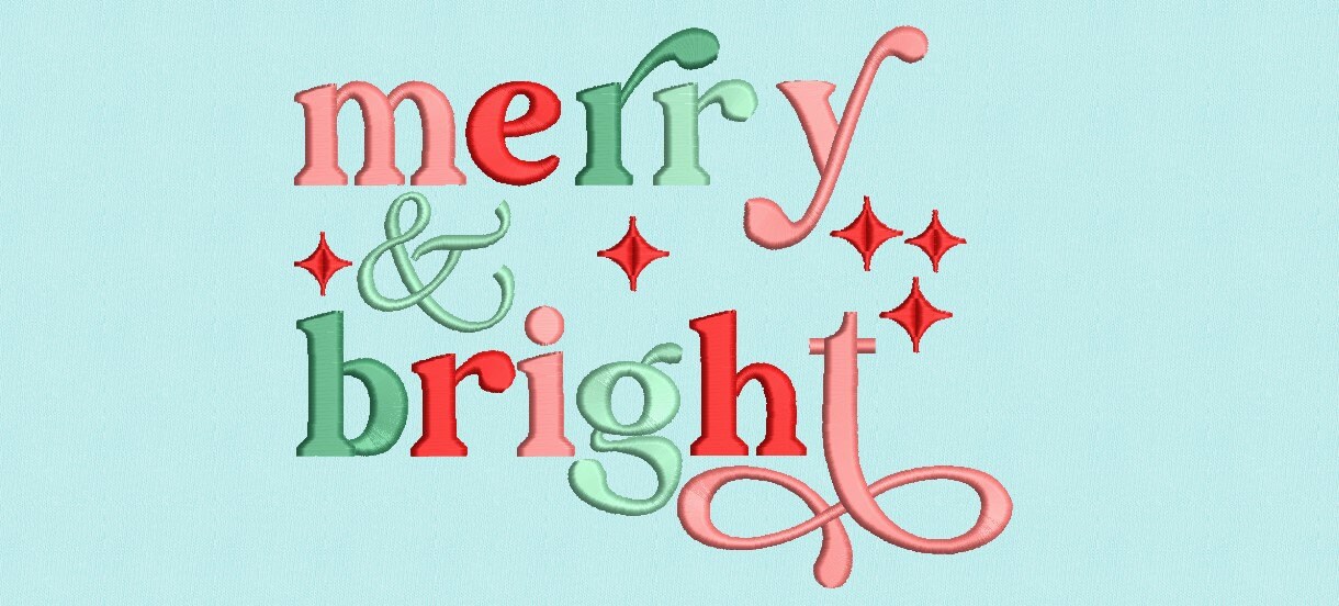 Merry and Bright Embroidery Design, Christmas Embroidery Design ...