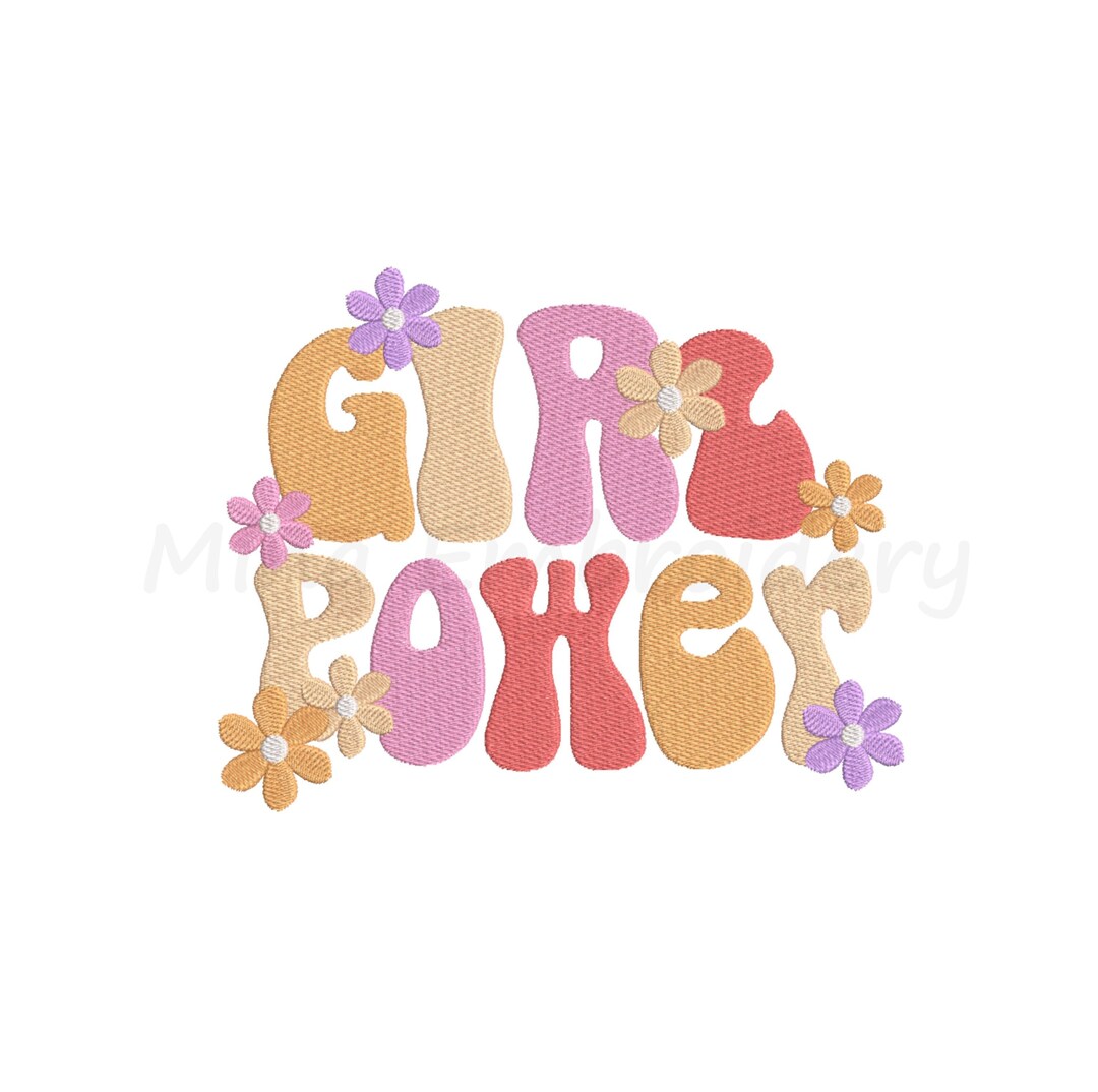 Girl Power Retro Embroidery Design, Girl Flower Embroidery Design ...
