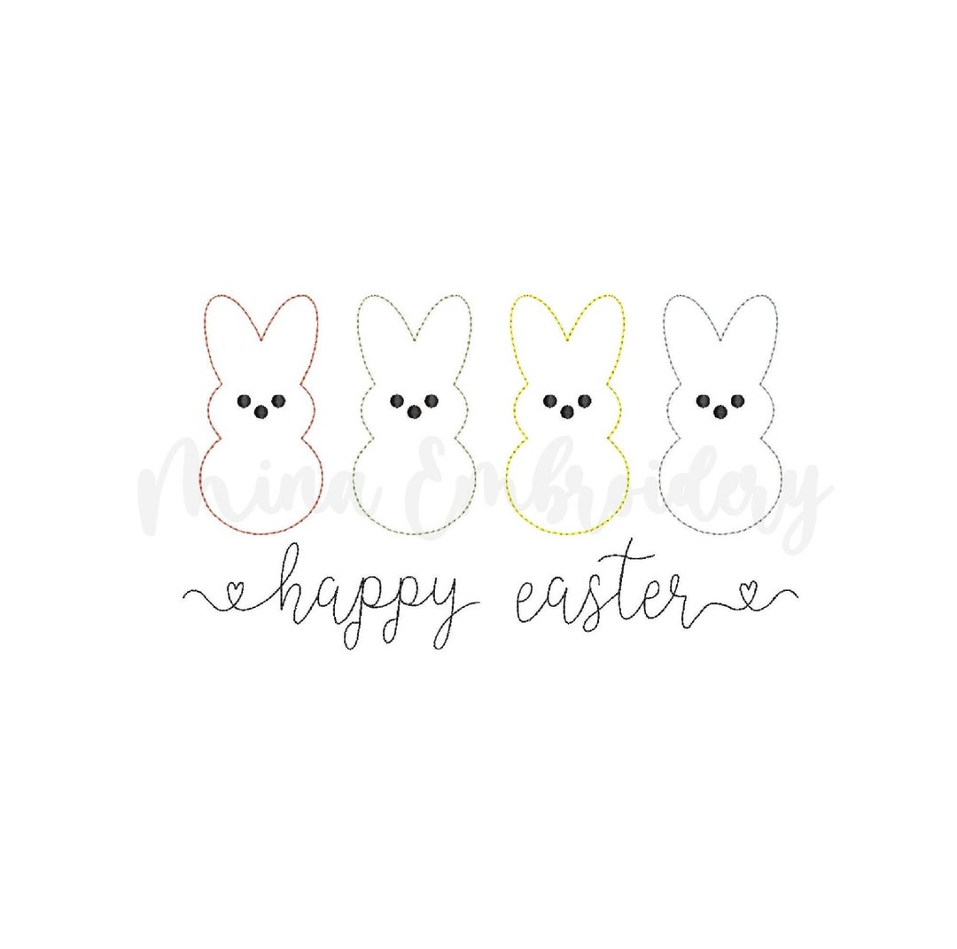 Peeps Embroidery Design, Happy Easter Line Art Embroidery Design ...