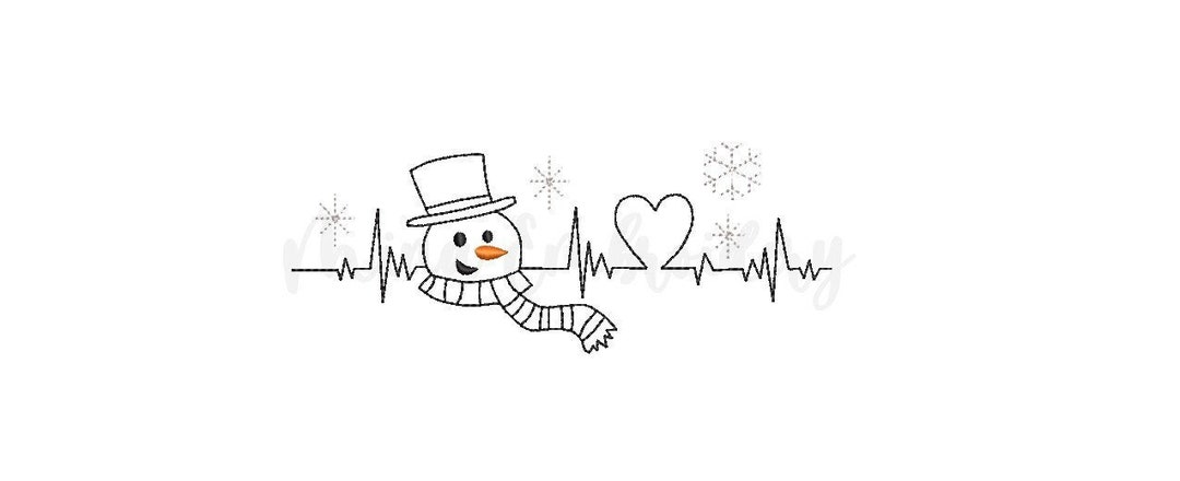 Snowman Heartbeat Embroidery Design, Christmas Line Art Embroidery ...