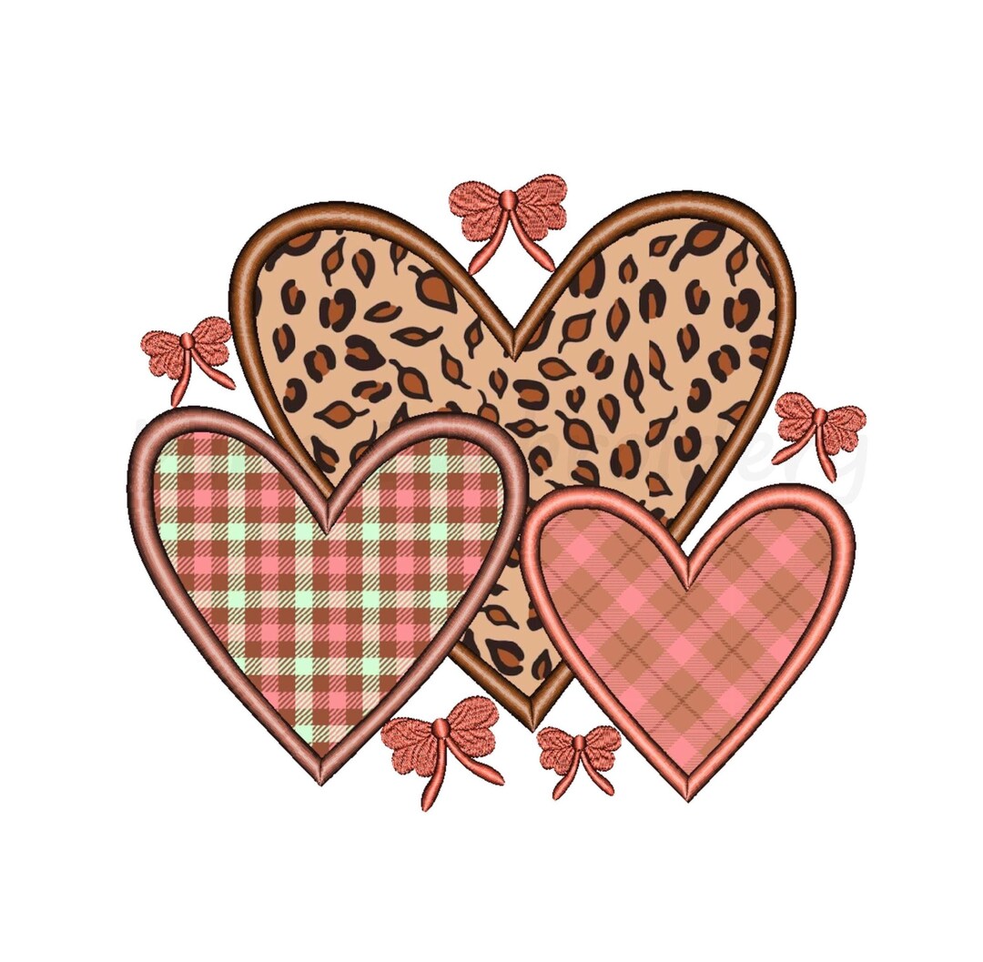 Triple Heart Applique Embroidery Design, Coquette Valentine's Day ...