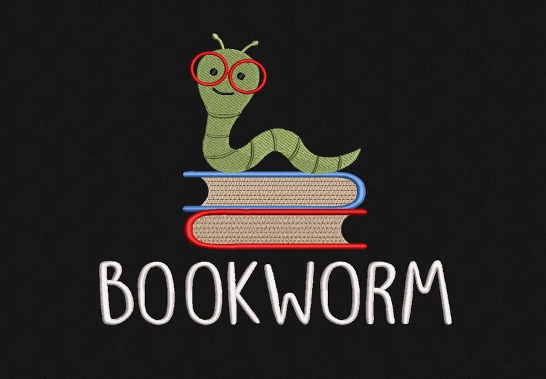 Bookworm Embroidery Design, Machine Embroidery Design, 5 Sizes, Instant ...