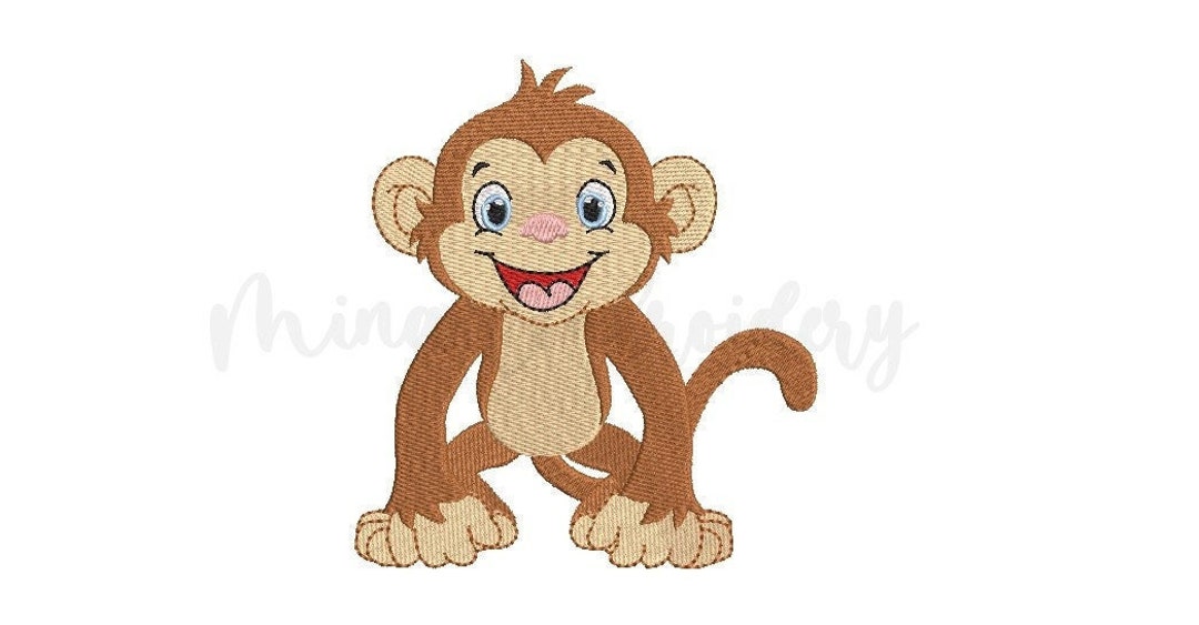 Baby Monkey Embroidery Design, Animal Embroidery Design, Machine ...