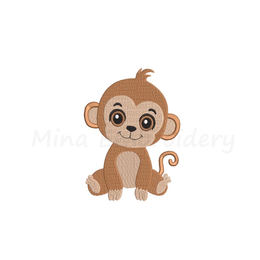 Baby Monkey Embroidery Design, Animal Embroidery Design, Machine ...