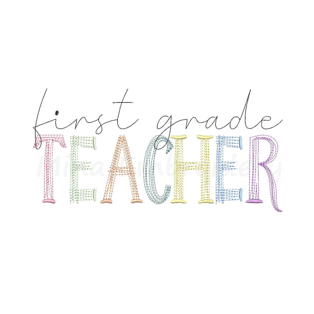 First Grade Teacher Line Art Embroidery Design: 6 Sizes (instant ...