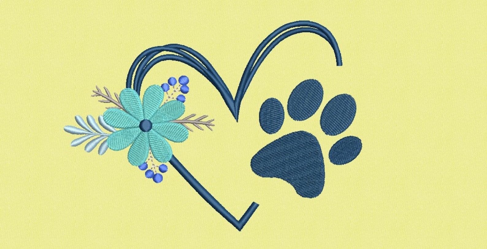 Dow Paw Heart Flower Embroidery Design, Machine Embroidery Design, 4 ...
