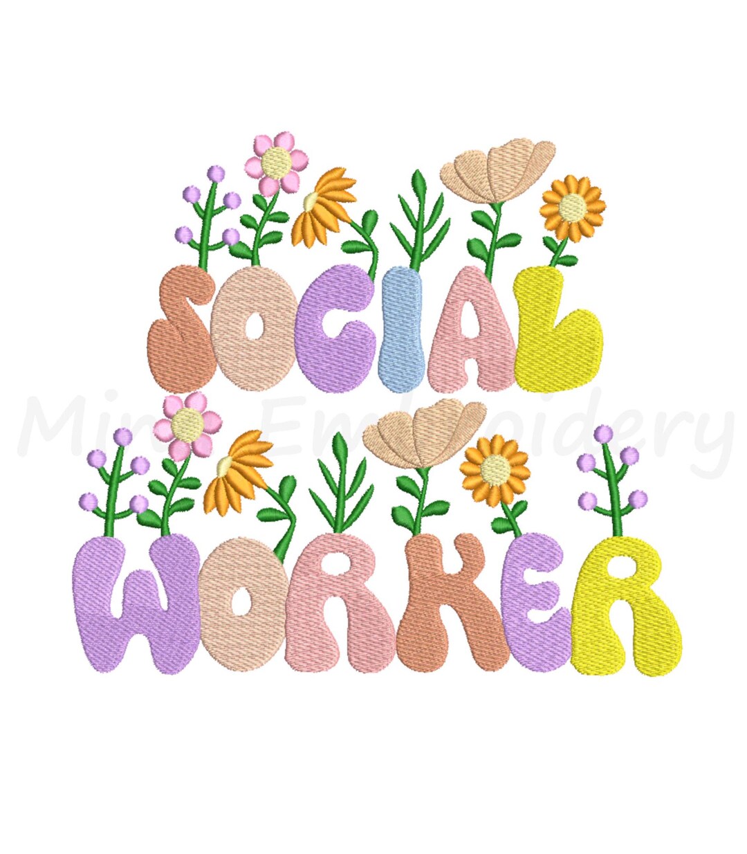 Social Worker Flower Embroidery Design, Machine Embroidey Design, 5 ...