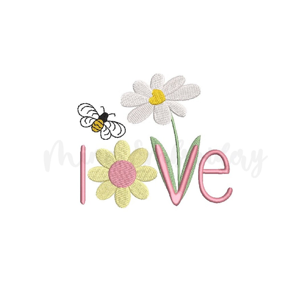 Daisy Love Embroidery Design, Bee Daisy Embroidery Design, Machine ...