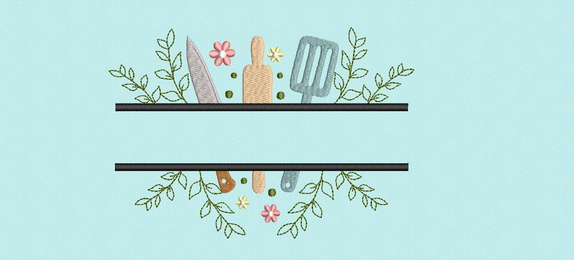 Kitchen Utensils Split Embroidery Design Baking Tools Flower - Etsy
