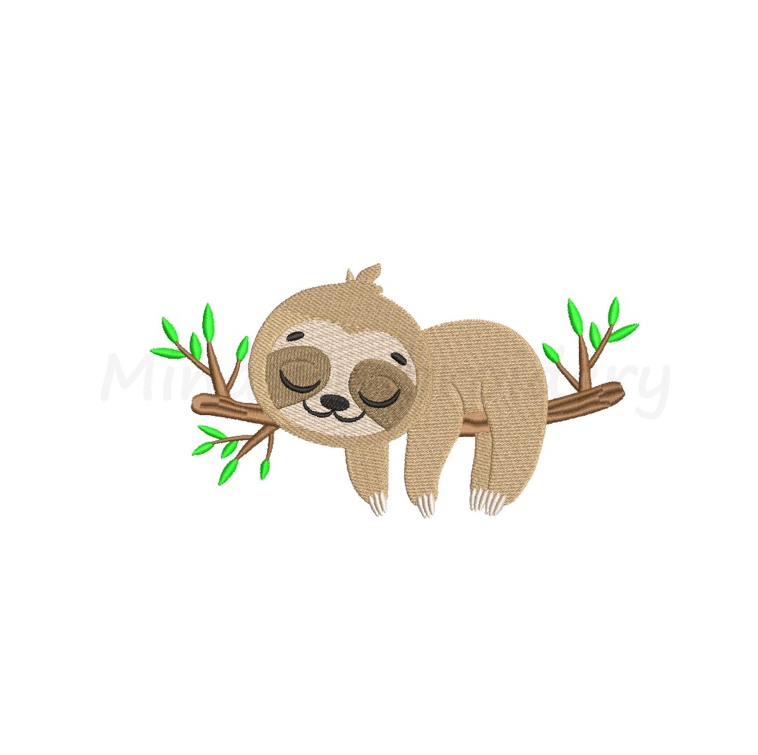 Baby Sloth Embroidery Design, Sloth Sleeping Tree Branch Embroidery ...