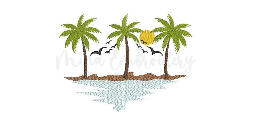 Triple Palm Tree Embroidery Design, Summer Beach Embroidery Design ...