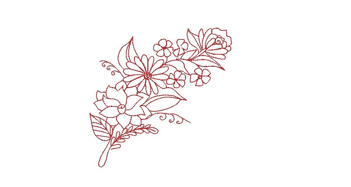 Floral Line Art Embroidery Design: 5 Sizes (instant Download) - Etsy