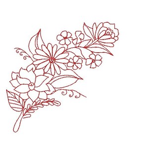 Floral Line Art Embroidery Design: 5 Sizes (instant Download) - Etsy